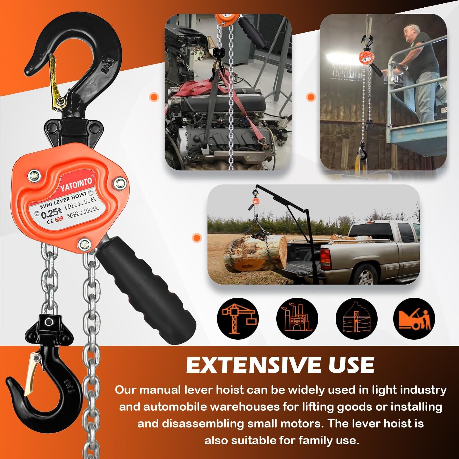 YATOINTO Mini Lever block, 1/4 Ton 5 FT 1.5M Manual Lever Hoist ...