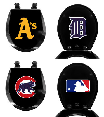 MLB Toilet Seat Black Finish Molded Wood Round Style w/ Baseball Team ...