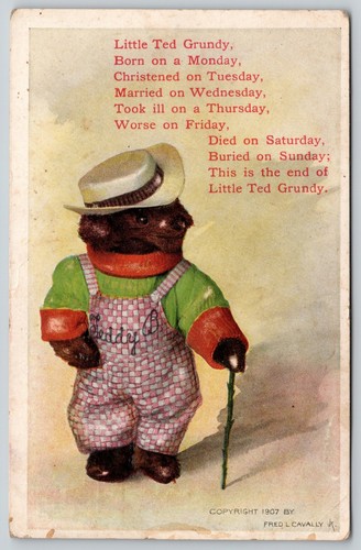 Teddy Bear~Little Ted Grundy Poem~Dressed Bear~Walking Stick~Mother ...