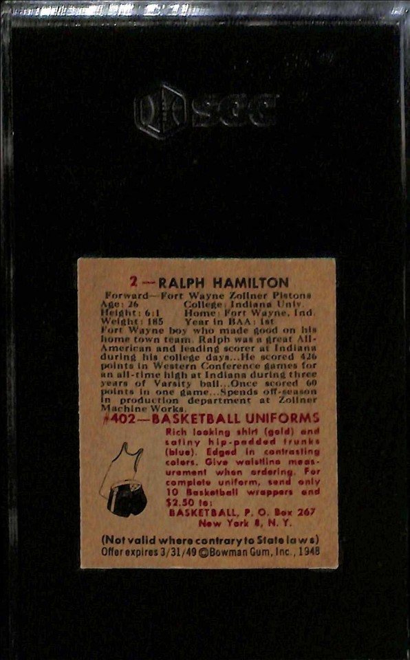 1948 Bowman Basketball #2 Ralph Hamilton - SGC 4 VG/EX | eBay