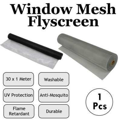 Black/ Grey Flywire Mesh Flyscreen 100FT / 30M Roll Insect Window Fly ...