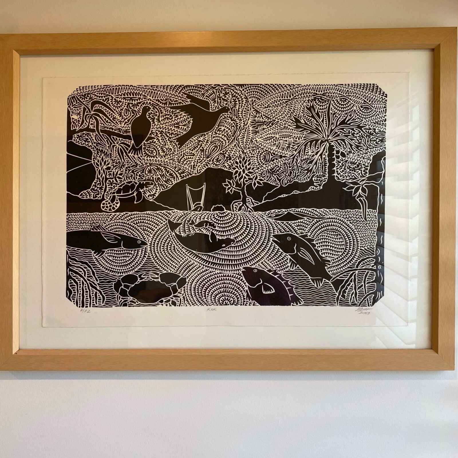 David Bosun Linocut 2007 New Guinea Torres Straights Ocean Dugong Fish ...