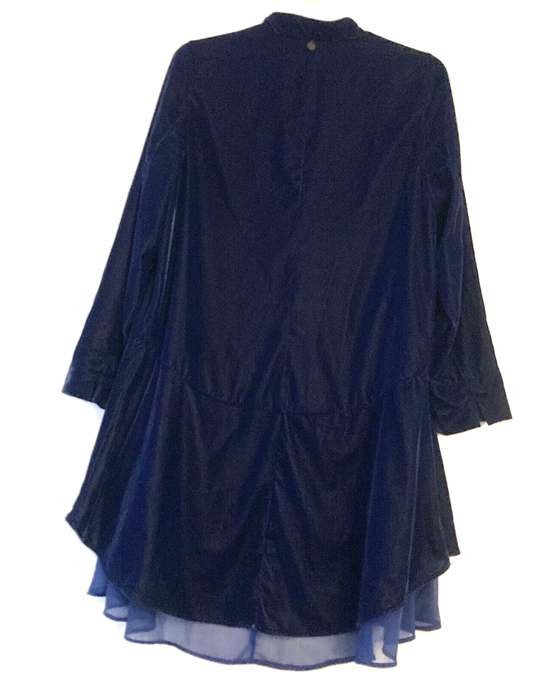 Soft Surroundings Blue Velvet Jacket M Long Ruffled Flowy Duster Boho ...