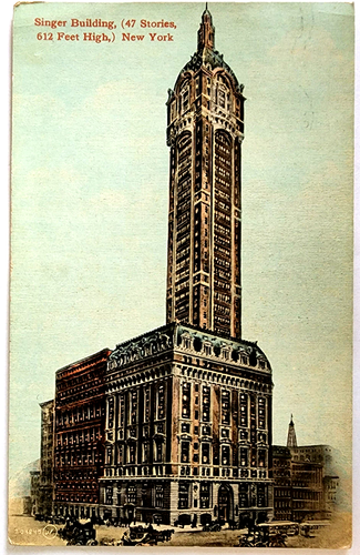 Postcard Singer Building New York City New York 47 Stories 612 Feet ...