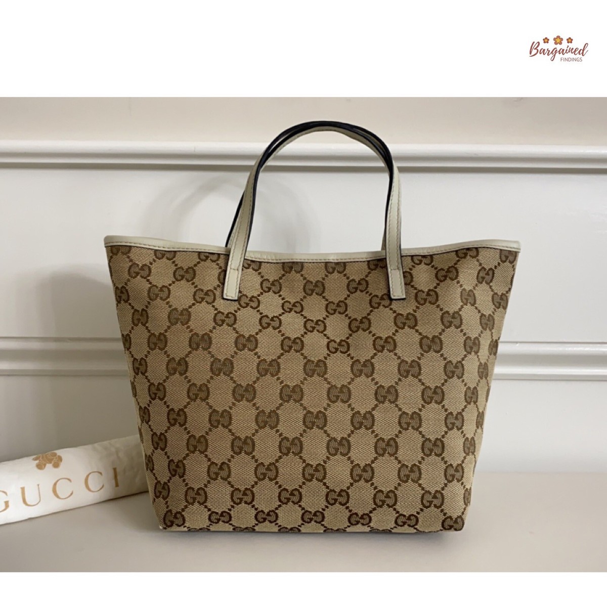 Authentic GUCCI Brown GG Monogram Canvas Cream Leather Mini Authentic GUCCI Brown GG Monogram Canvas Cream Leather Mini