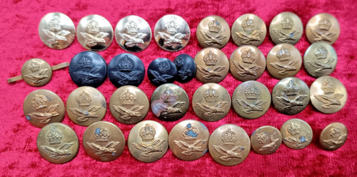 RAF BUTTONS (MOSTLY BRASS) ONE MADE INTO A BADGE. 4 STAY BRIGHT x33 ...