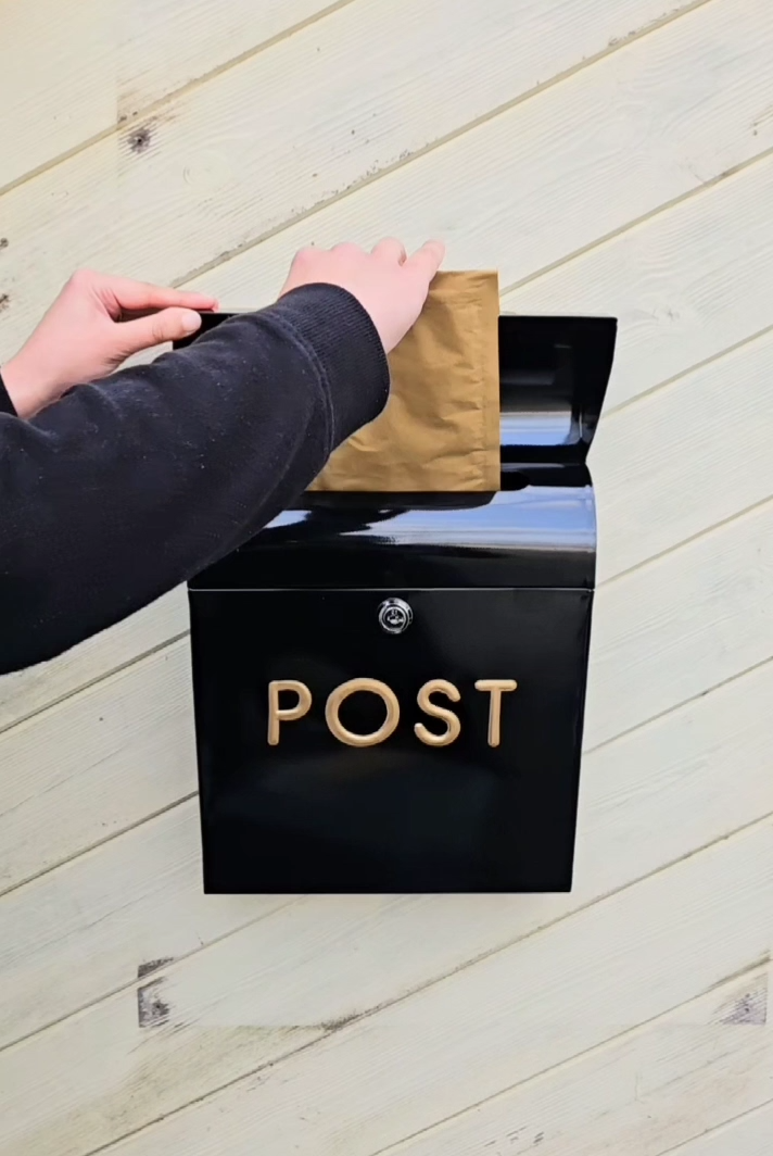 Post box Black Wall Mounted Large Letter Mailbox Outdoor Letterbox with ...