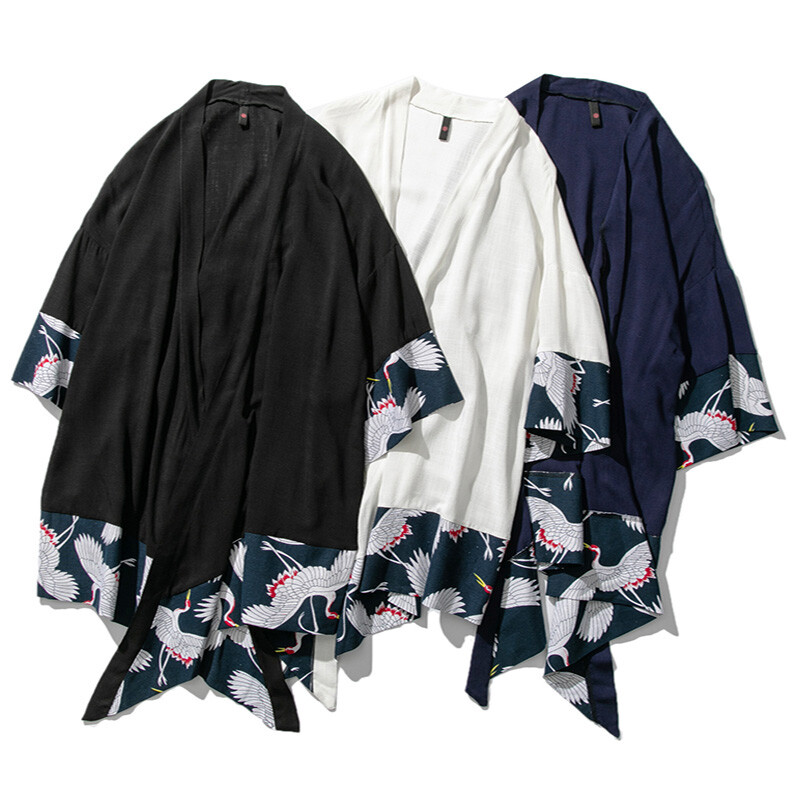 Men Linen Blend Haori Cardigan Kimono Yukata Robe Happi Coat Shirt Tee ...