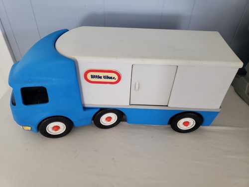 Vintage Little Tikes 23" Semi Truck Ride On Blue Grey Tractor Trailer ...