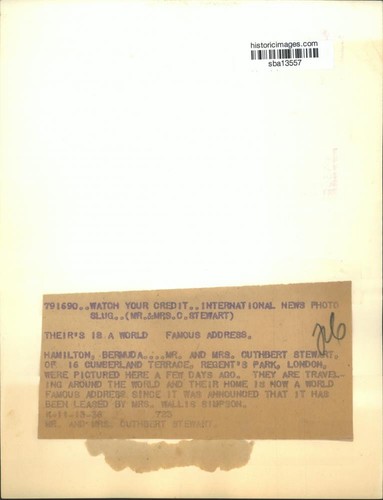 1936 Press Photo Mr and Mrs. Cuthbert Stewart of Cumberland Terrace ...