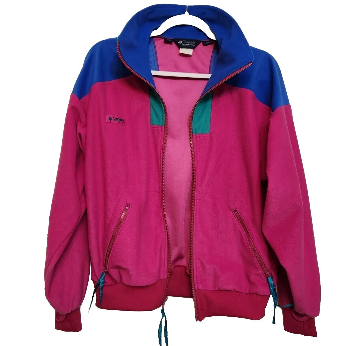 Vintage Columbia Colorblock Jacket 90s Velour Pink Wo… - Gem