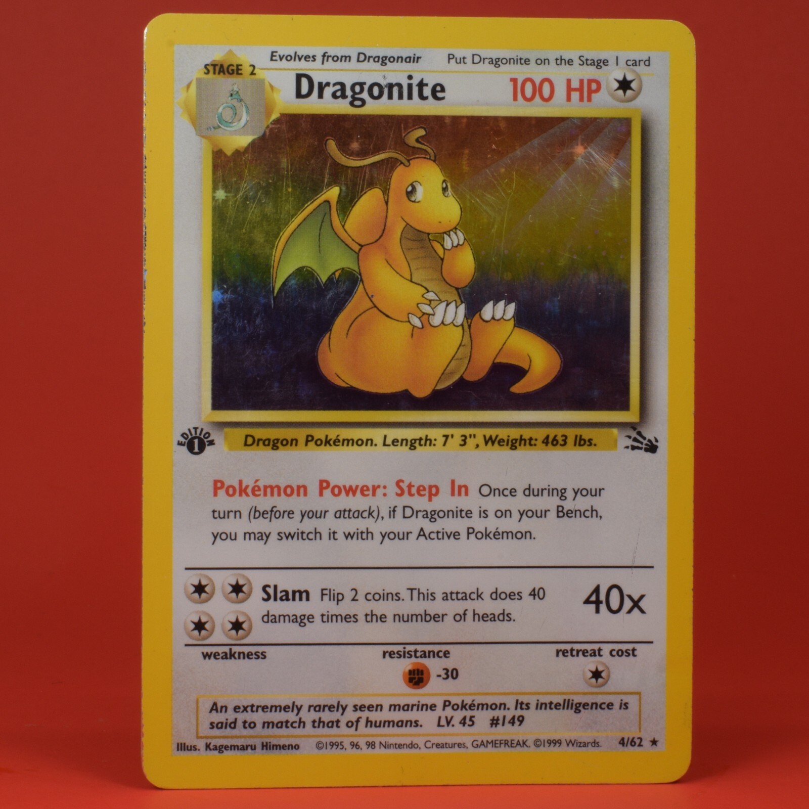 Pokemon TCG WOTC Card English 1st edition Holo Rare Dragonite Fossil ...