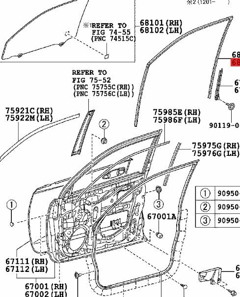 GENUINE TOYOTA 10-21 4RUNNER FRONT LEFT DRIVER WINDOW CHANNEL RUN 68151 ...