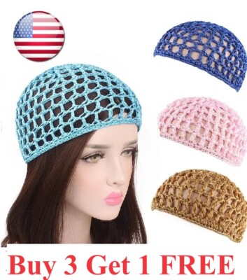 Women Mesh Hair Net handmade Crochet Cap Kufi Caps Snood Sleeping Cover ...