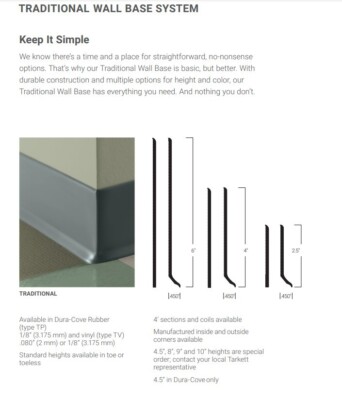 TARKETT CB-20-6 6 INCH WITH TOE CHARCOAL COVE BASE 100FT ROLL NEW ...