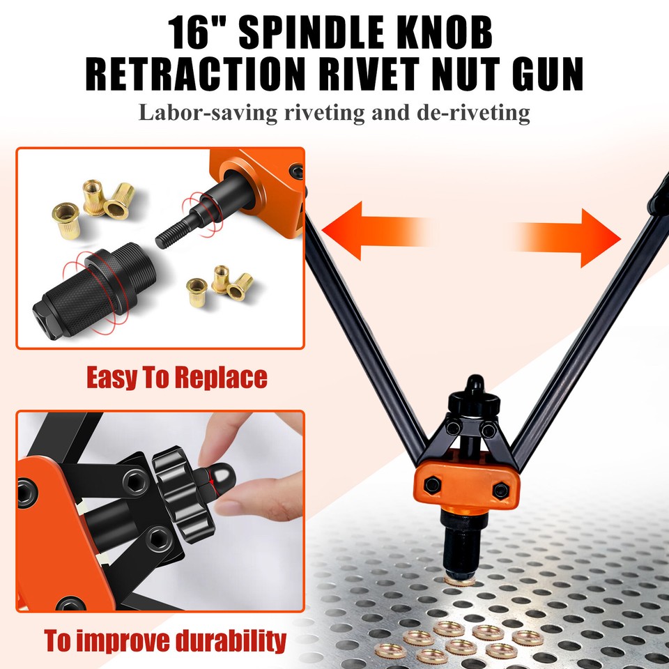 Rivet Nut Gun Kit Rivnut Setting Tools Nut Setter Hand Blind Riveter 16 ...