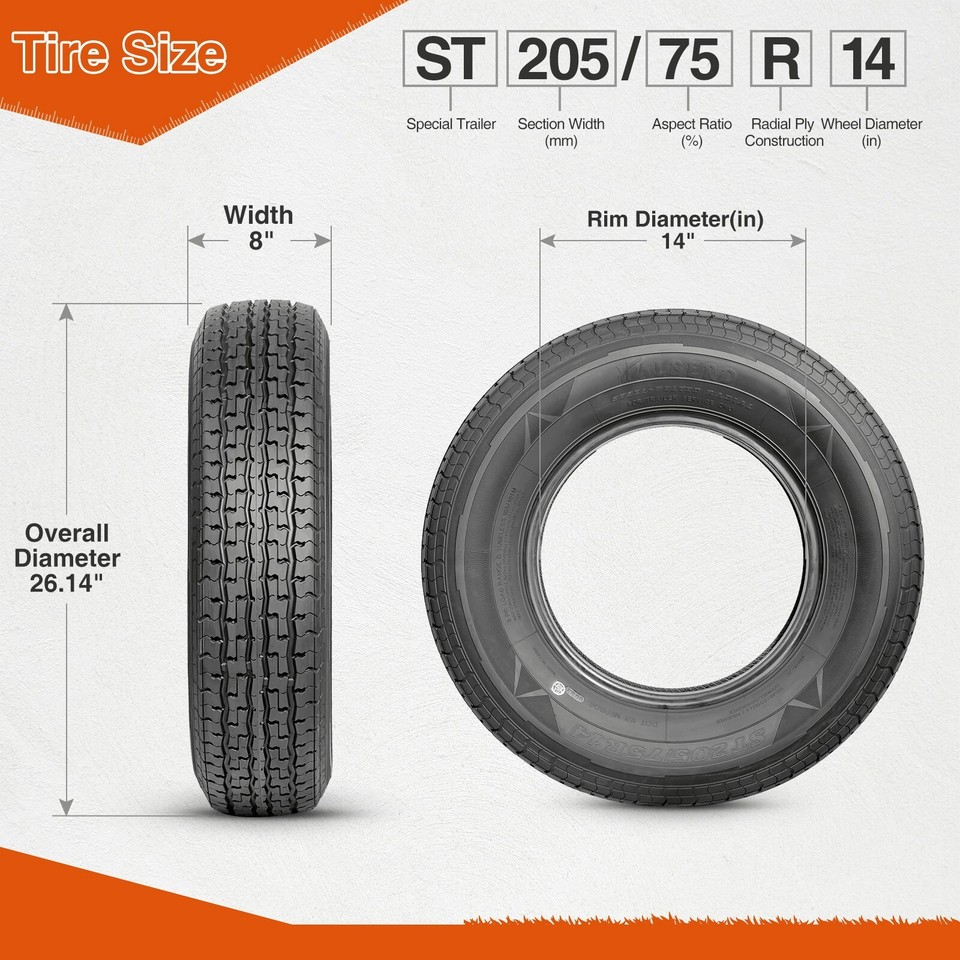 Set 2 Radial ST205/75R14 Trailer Tire 205/75/14 Heavy Duty 8PR Premium ...