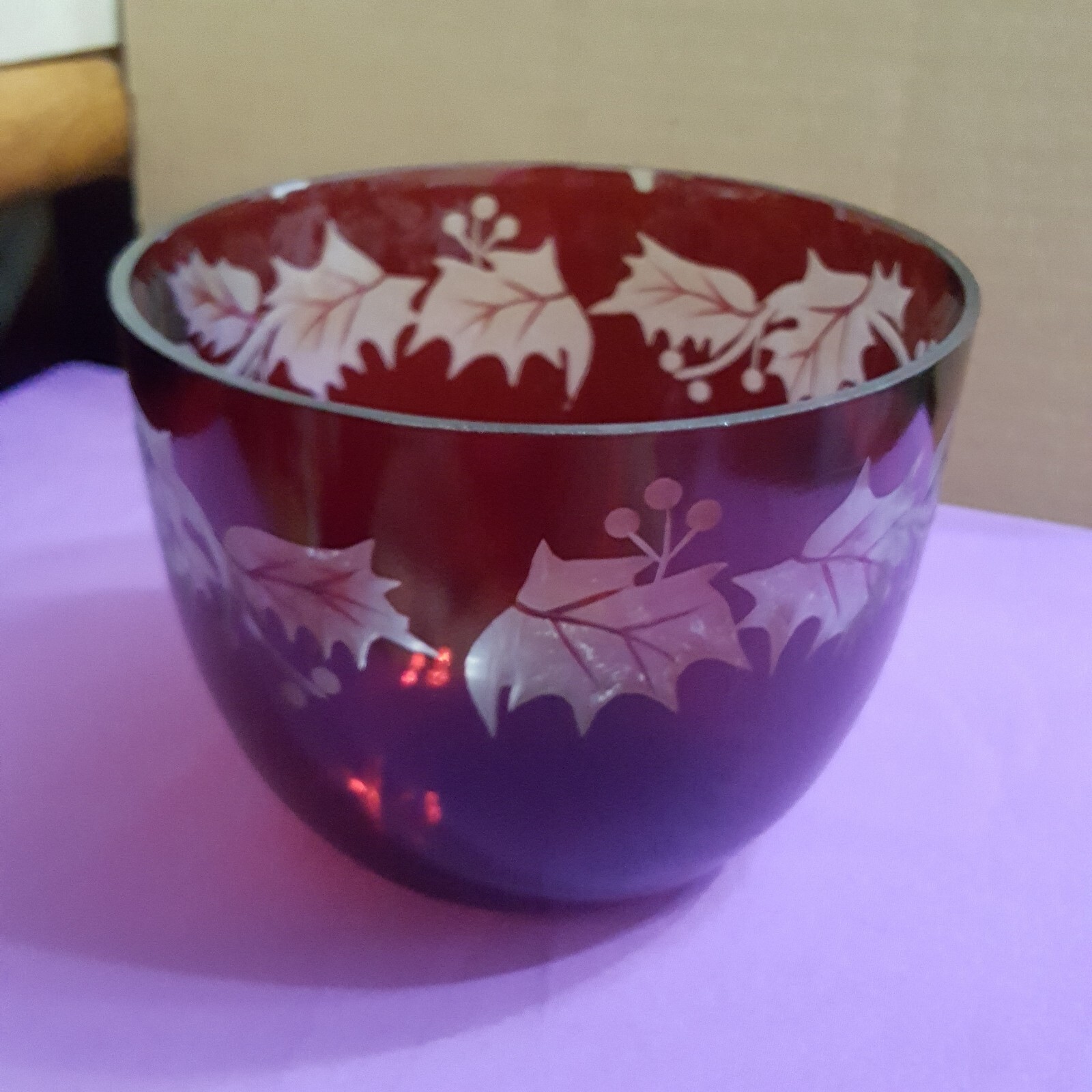 Teleflora Gifts Ruby Red Frosted Holly Crystal Glass Vase Bowl Planter ...