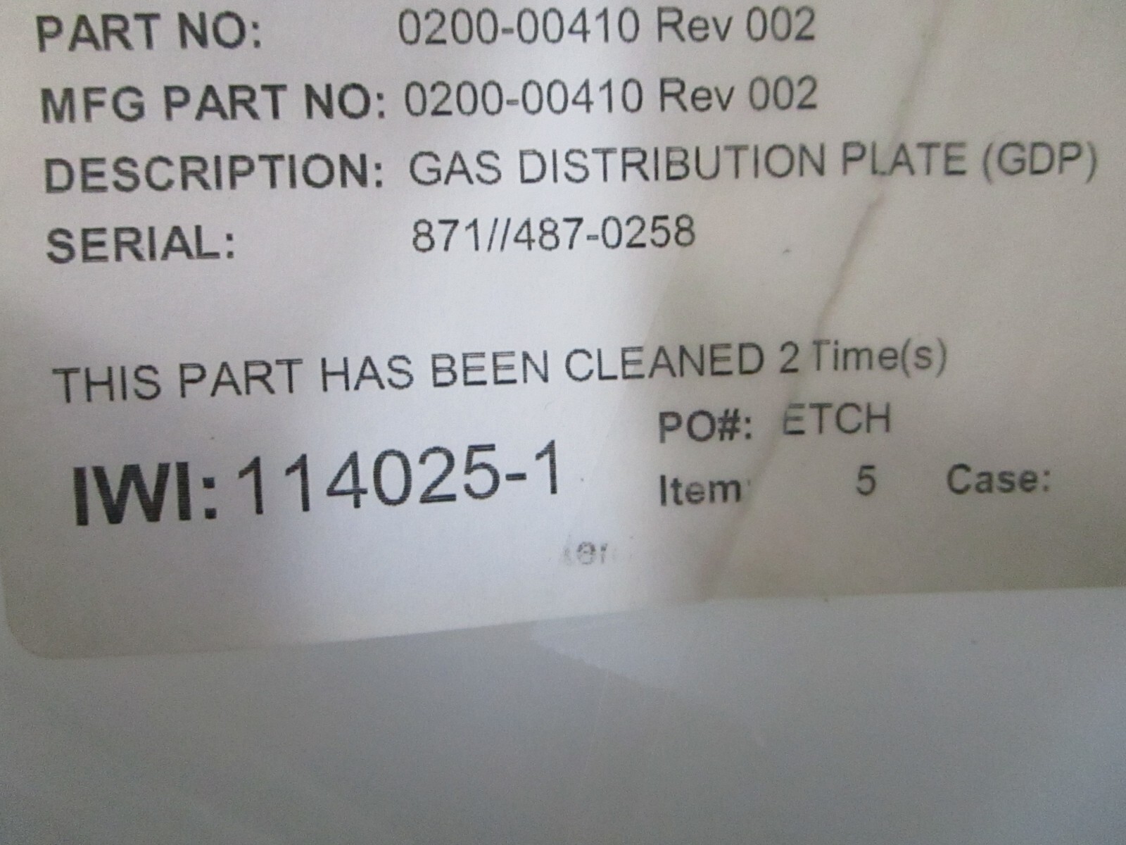 AMAT 0200-00410 Uni-Insert Gas Distribution, 88 Holes, Quartz, 200mm ...