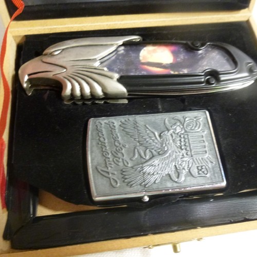 Eagle Head Knife & American Legend Lighter SET - God Bless America ...