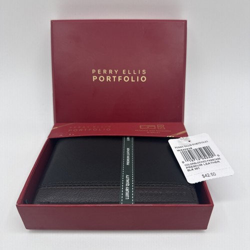 NWT Perry Ellis Portfolio Black/Tan LEATHER - Bifold & Removable ID Men ...