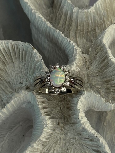 925 Sterling Silver Opal & Beryl Flower Ring Size 9 | eBay