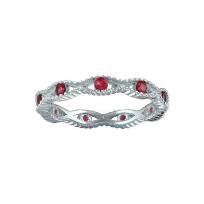 Rhodium Plated 925 Sterling Silver Intersecting Waves Red CZ Ring Sizes ...