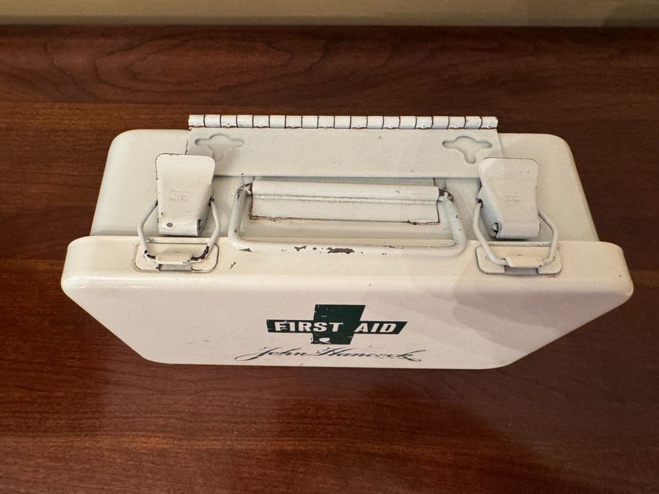 Vintage John Hancock Metal First Aid Kit Box - Empty - Wall Mount ...