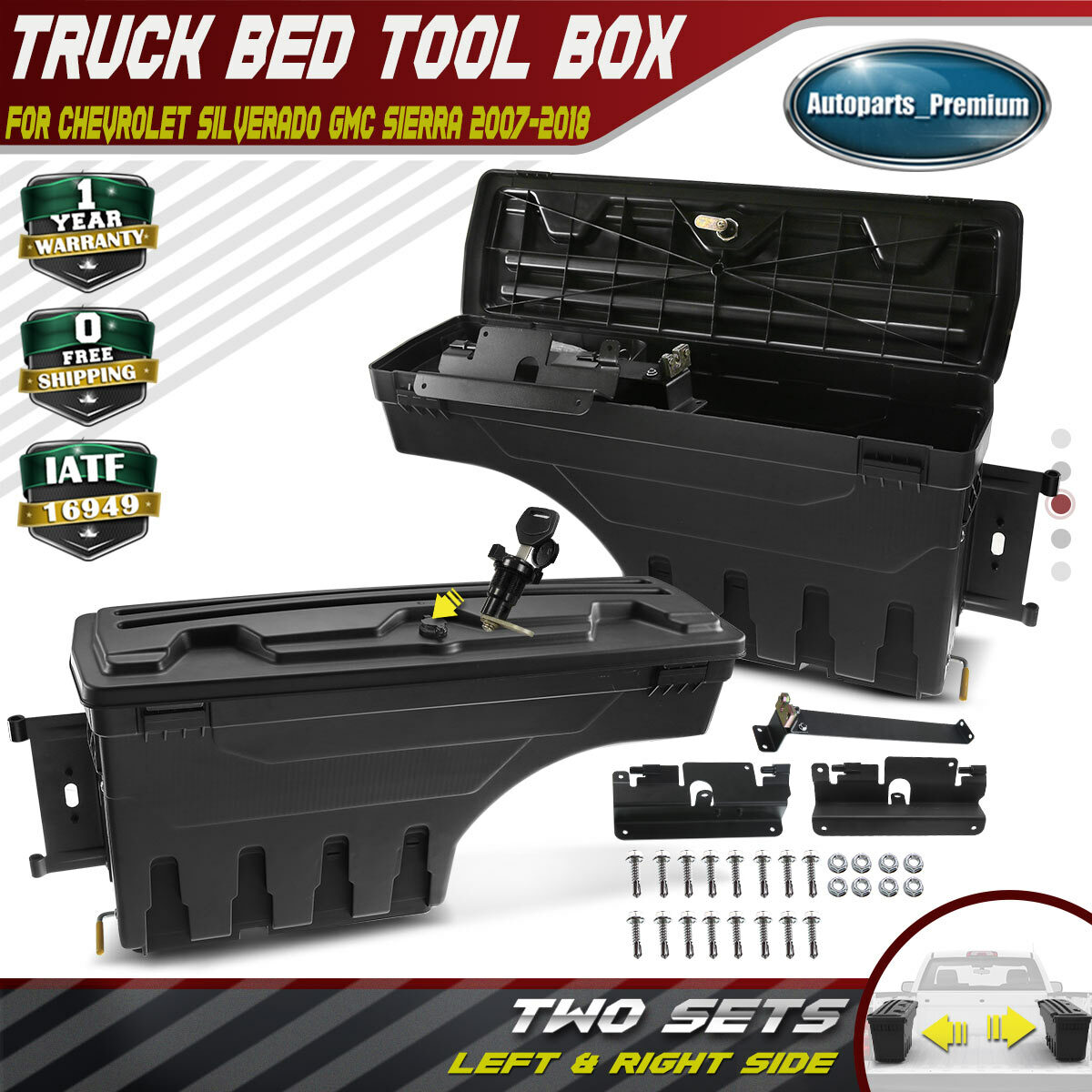 2xRear Truck Bed Storage Box Toolbox w/Lock for Chevy Silverado 1500 ...