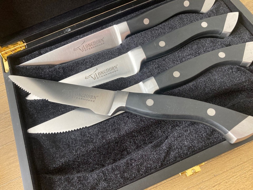 Brand New Longhorn Steakhouse Steak Knives, Set of 4 with Wood Case | eBay