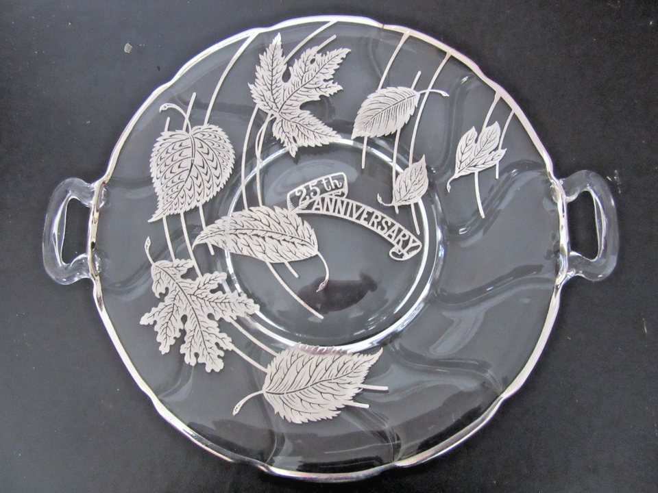 Vintage Sterling Silver Bound Floral Design Crystal Large Plate Tray | eBay