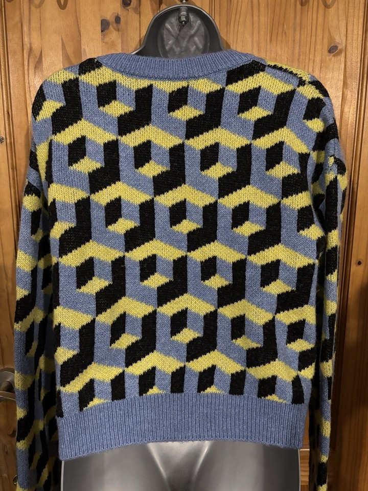 Primark Knitted Geometric Pattern Blue Yellow Jumper XS | eBay UK