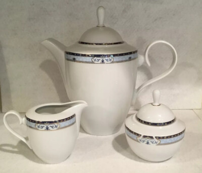 Apulum Fine Porcelain White with Blue Design Tea / Coffee Pot Creamer ...