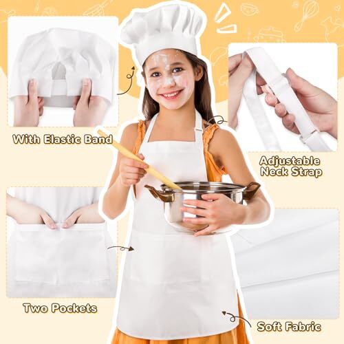 Kids Apron and Chef Hat Set, 3 Sets Adjustable Chef Costume for Kids ...