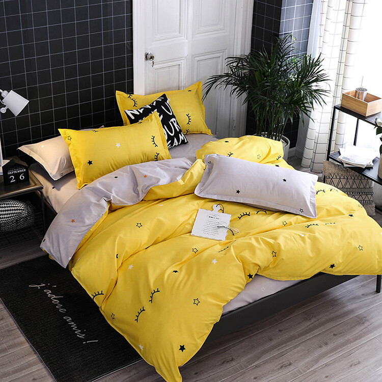 Yellow Smile Printing Bedding Set Duvet Quilt Cover+Sheet+Pillow Case ...