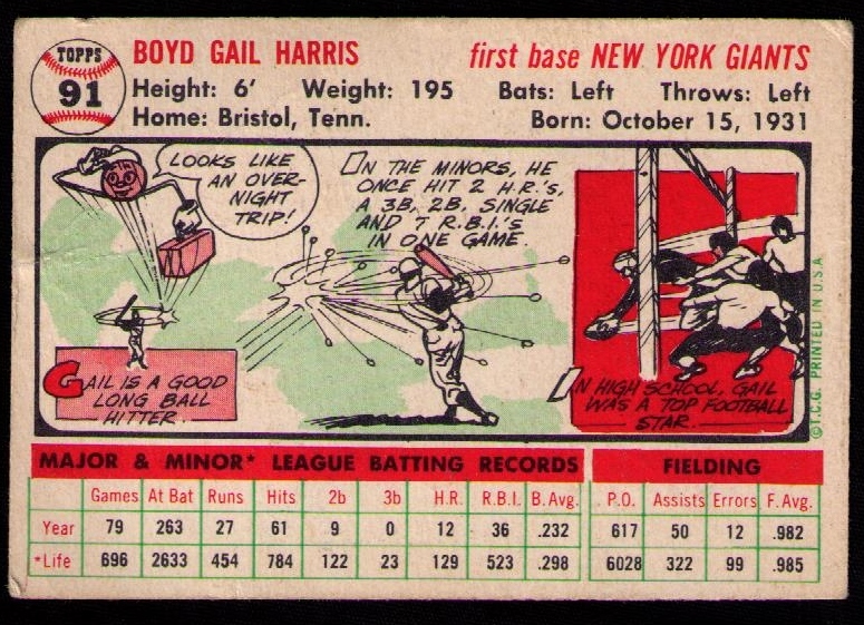 1956 Topps #91 Gail Harris AUTOGRAPHED SIGNED New York Giants AUTO | eBay