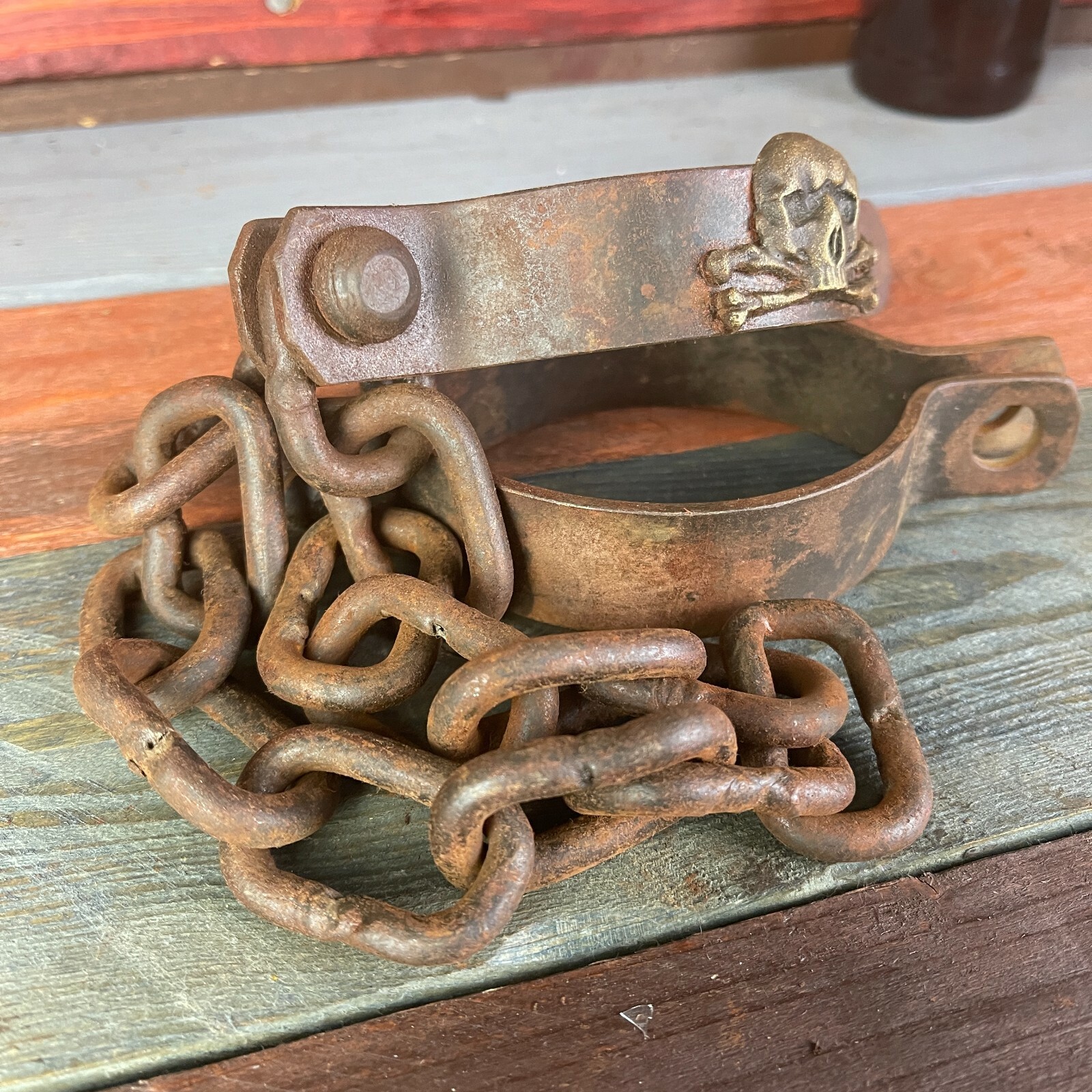 Pirate Handcuffs, Iron W/ Brass Skull & Crossbones Tag, Antique Finish ...