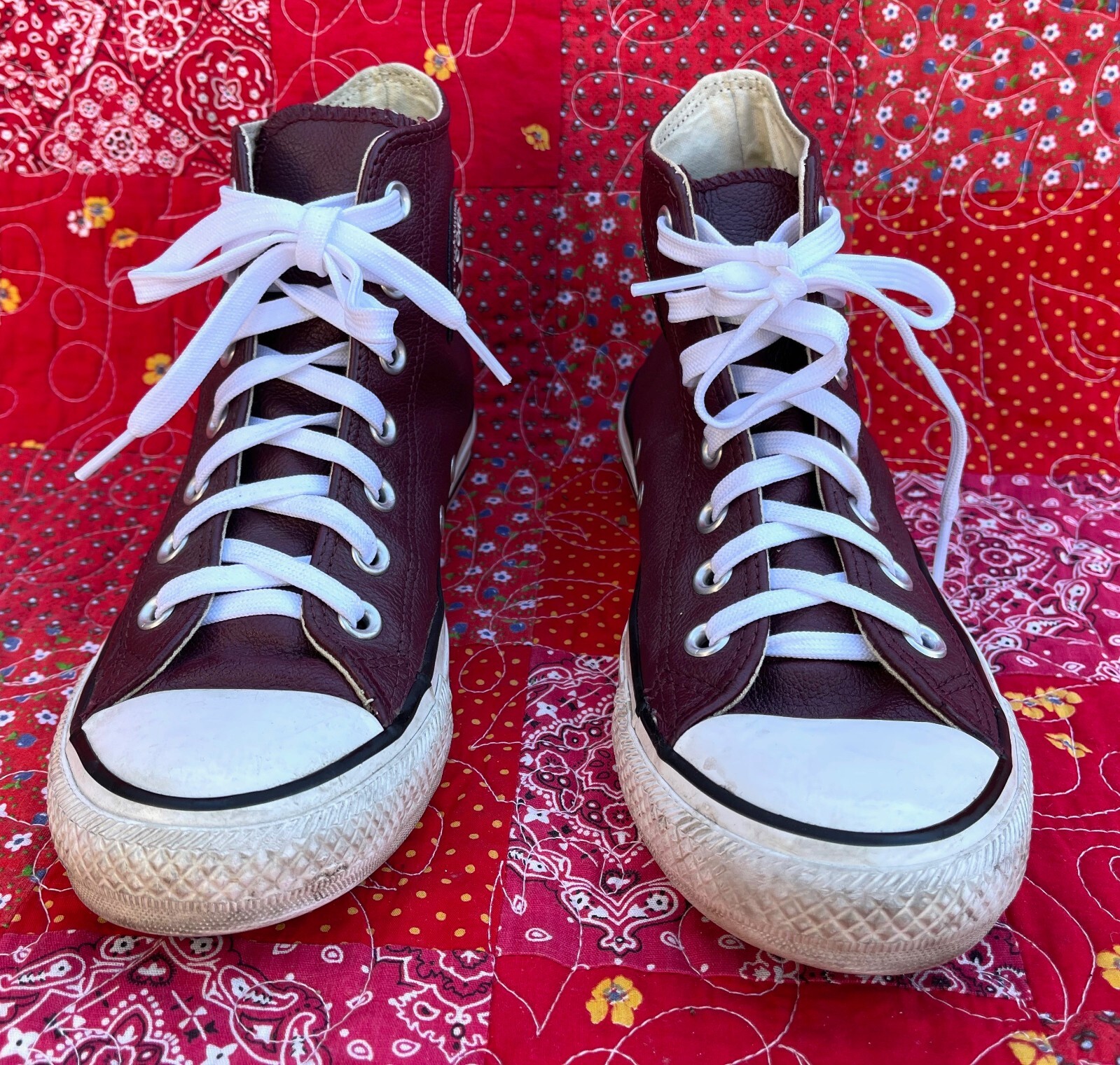 Converse Chuck Taylor Bordeaux Wine Red Leather Hi To… - Gem