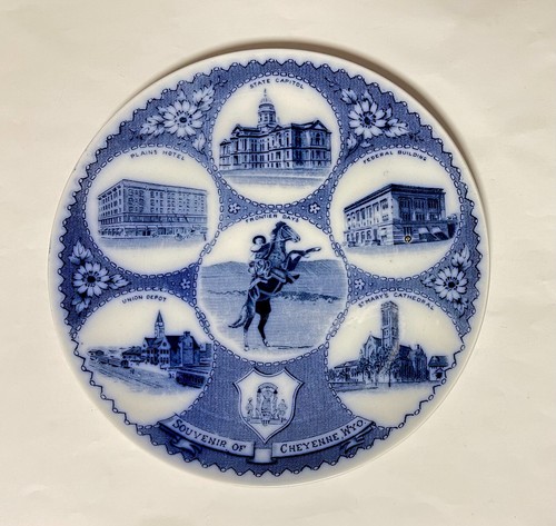 Antique Cheyenne, Wyo Flow Blue Souvenir Plate Wheelock England for ...