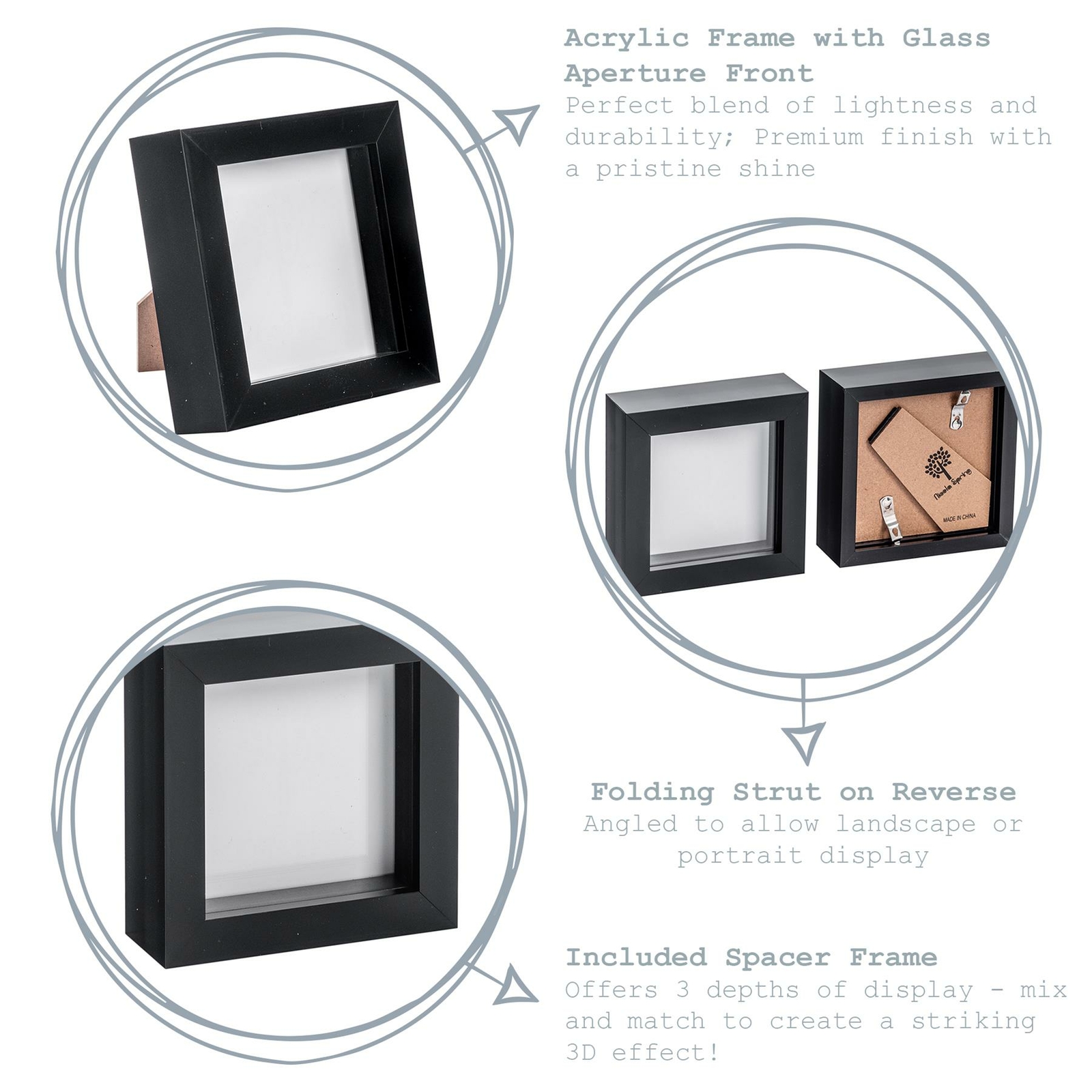 Box Picture Frame Deep 3D Photo Display 4x4 Inch Standing Hanging Black ...