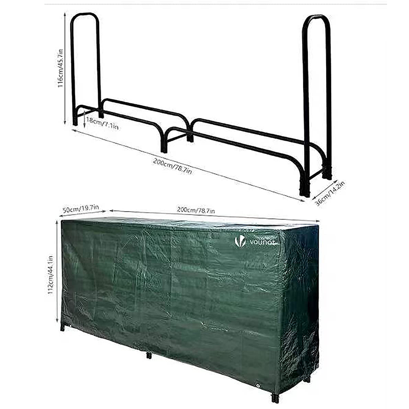 8 Feet Outdoor Firewood Rack, (Cover Set Included) Steel Tubular Wood ...