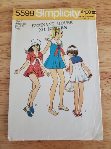 Vintage SIMPLICITY 5599 Girl's Size 7 Sailor Collar Short Dress ...