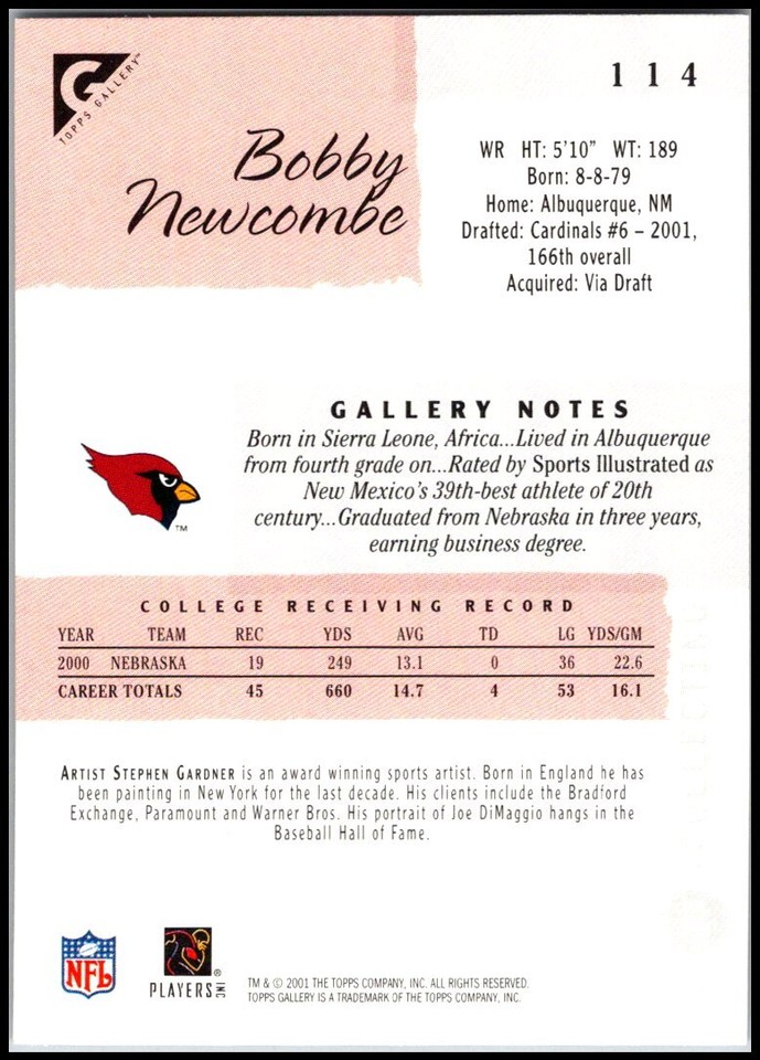 2001 Topps Gallery #114 Bobby Newcombe - Rookie RC FREE SHIPPING! | eBay