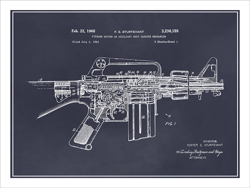 AR-15 Assault Rifle M16 Patent Print Art Drawing Poster | eBay