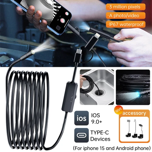 Snake Endoscope Borescope Inspection Camera Scope for iPhone Android ...