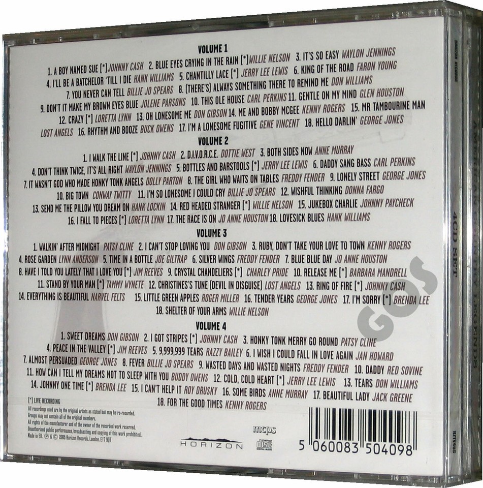 American Country Legends Music Collection 4 CD Jewel Case Box Set 72 ...
