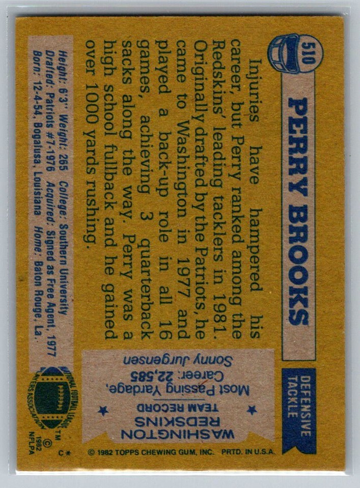 1982 NFL Topps #510 Perry Brooks | eBay