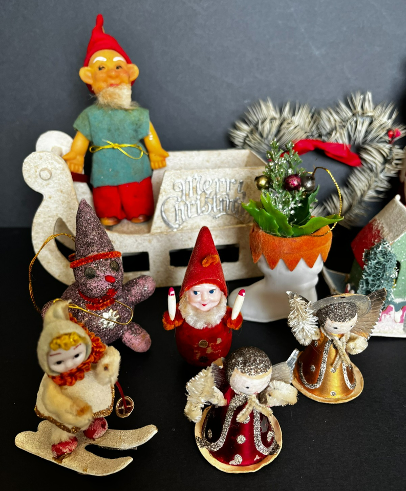 Vtg Japan Putz Figures Elves Angels Santa Houses Deer Christmas ...