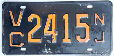 ORIGINAL VINTAGE 1950's NEW JERSEY BLACK & ORANGE METAL LICENSE PLATE ...