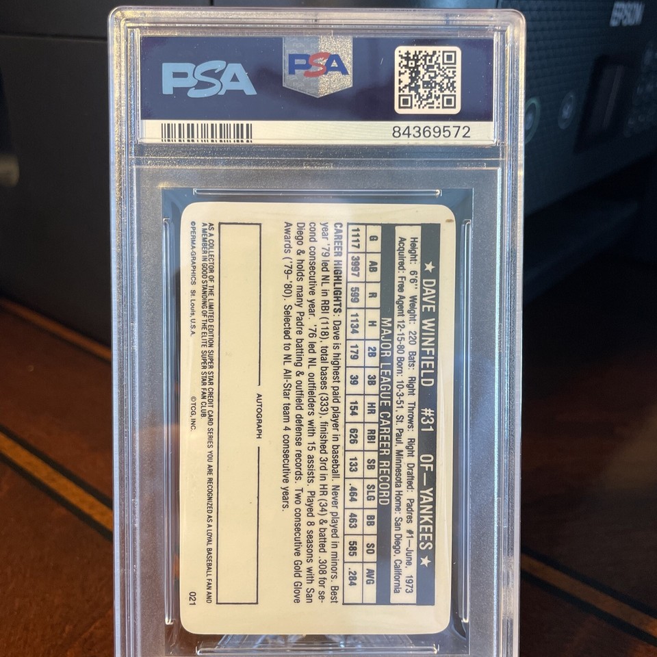 1981 PERMA-GRAPHICS DAVE WINFIELD SUPER STAR CREDIT CARD PSA 9 | eBay